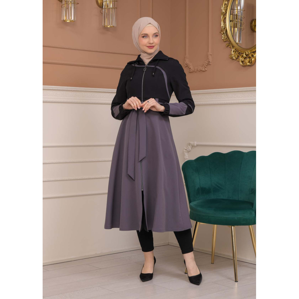 Modest Tow Colored Linen Trench Coat 1223 - Dark Anthracite ...