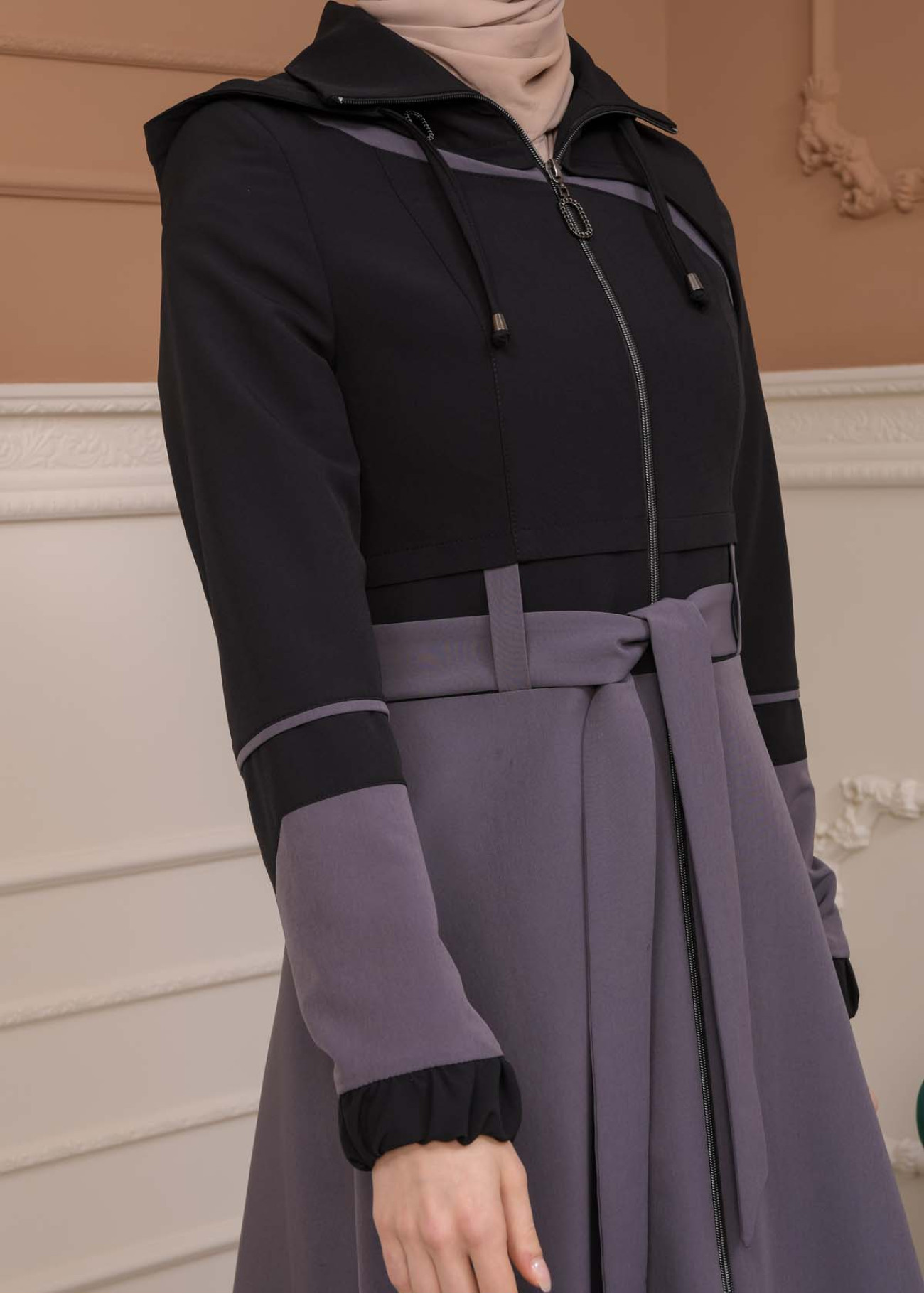 Modest Tow Colored Linen Trench Coat 1223 - Dark Anthracite ...